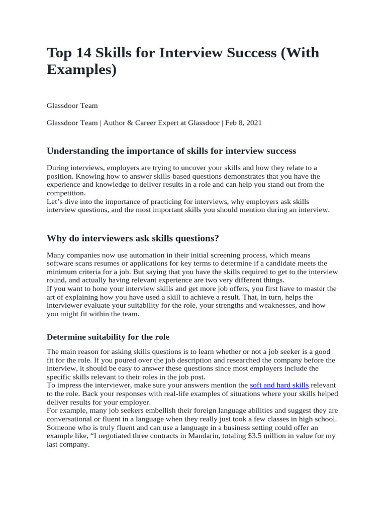 Top 14 Skills For Interview Success | PDF