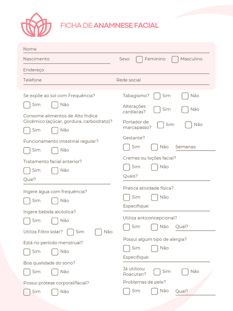 Ficha de Anamnese Facial A4 Moderno Rosa - 20240919 - 135824 - 0000 | PDF