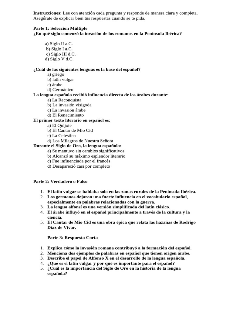 Actividades Del Origen, Formación y Evolución de La Lengua Española | PDF