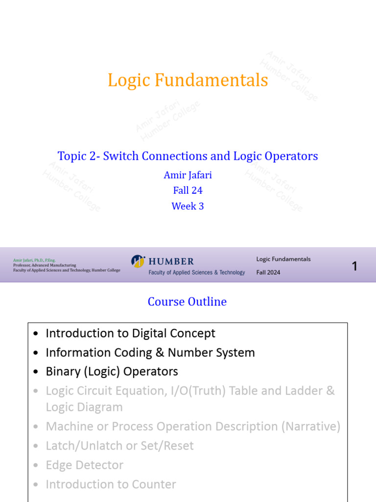 Topic02 Logic Operators ELEC107 LF F24 W3 | PDF