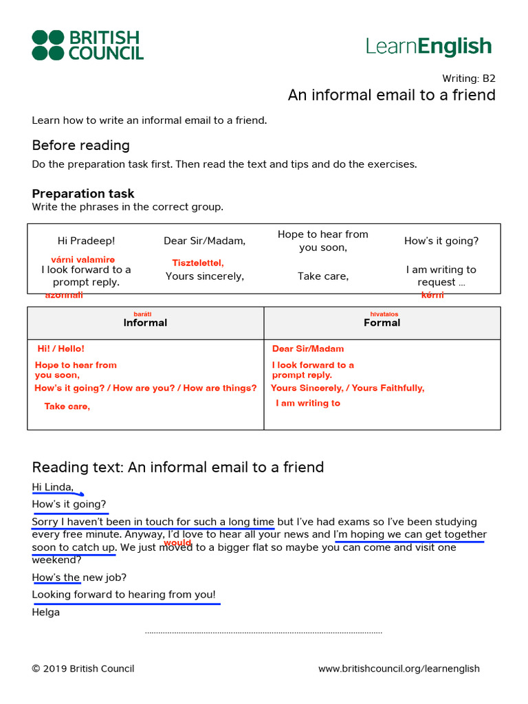 LearnEnglish Writing B2 An Informal Email To A Friend | PDF