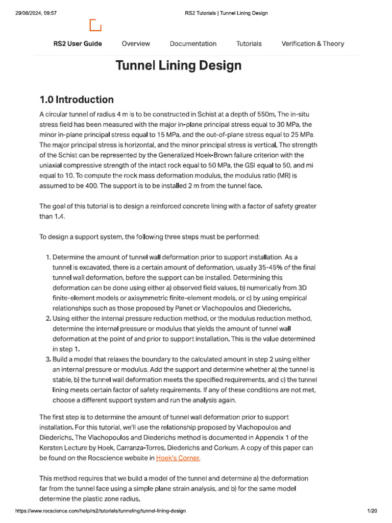 RS2 Tutorials - SEM - Tunnel Lining Design | PDF