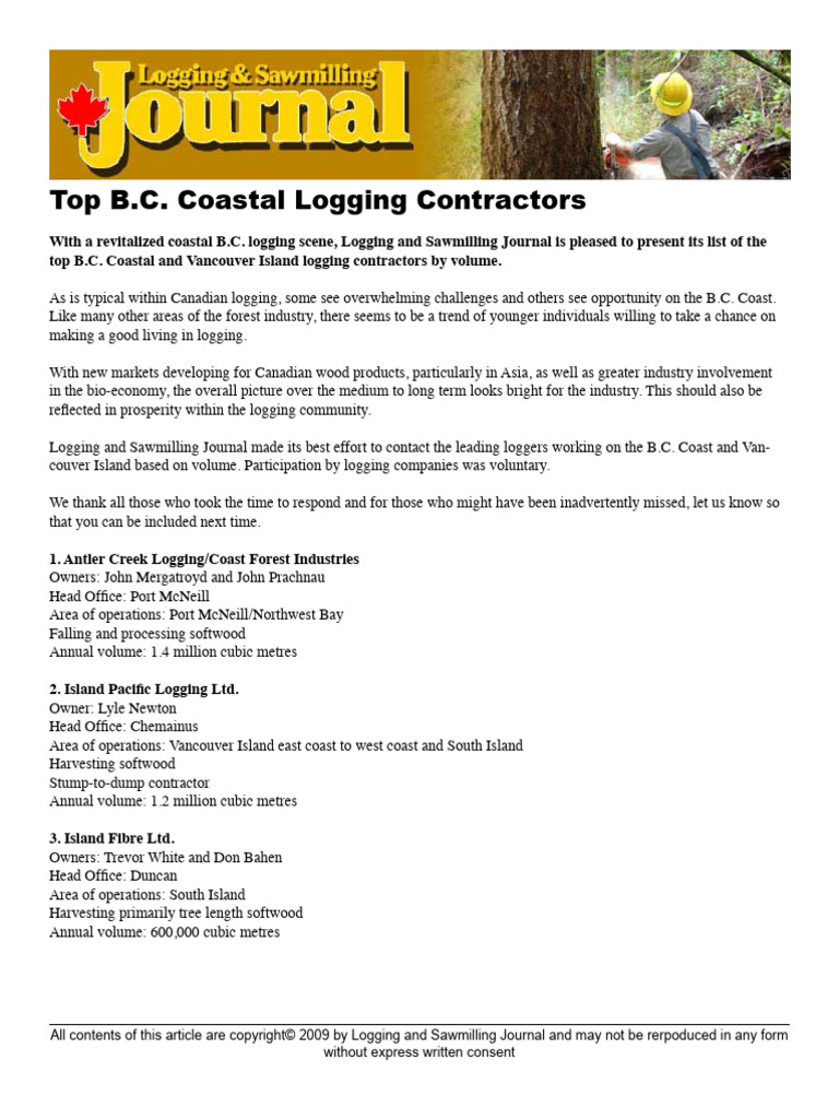 Top B.C. Coastal Logging Contractors | PDF