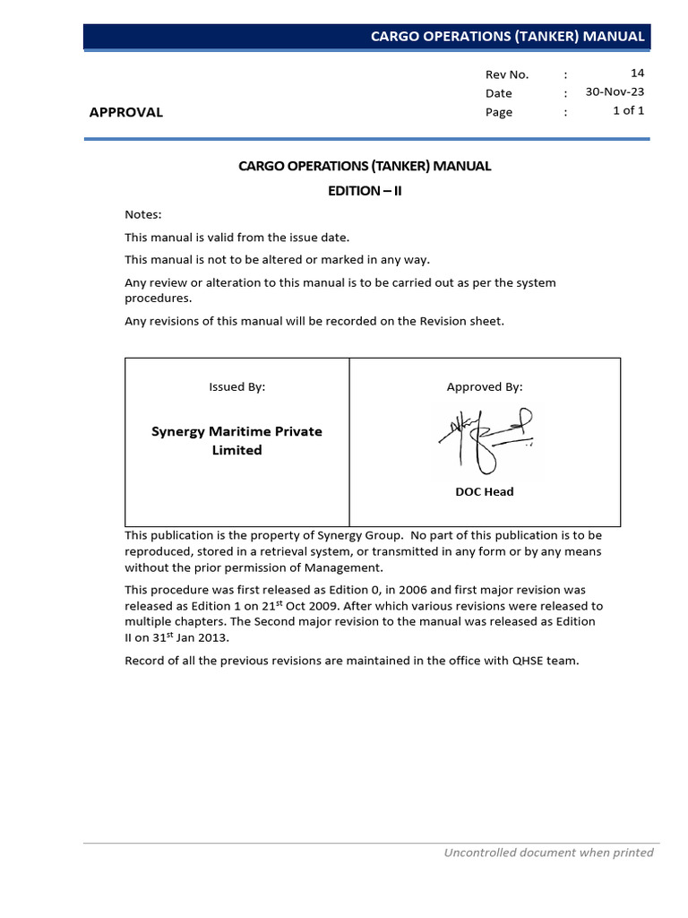 Cargo Operation Tanker Manual | PDF