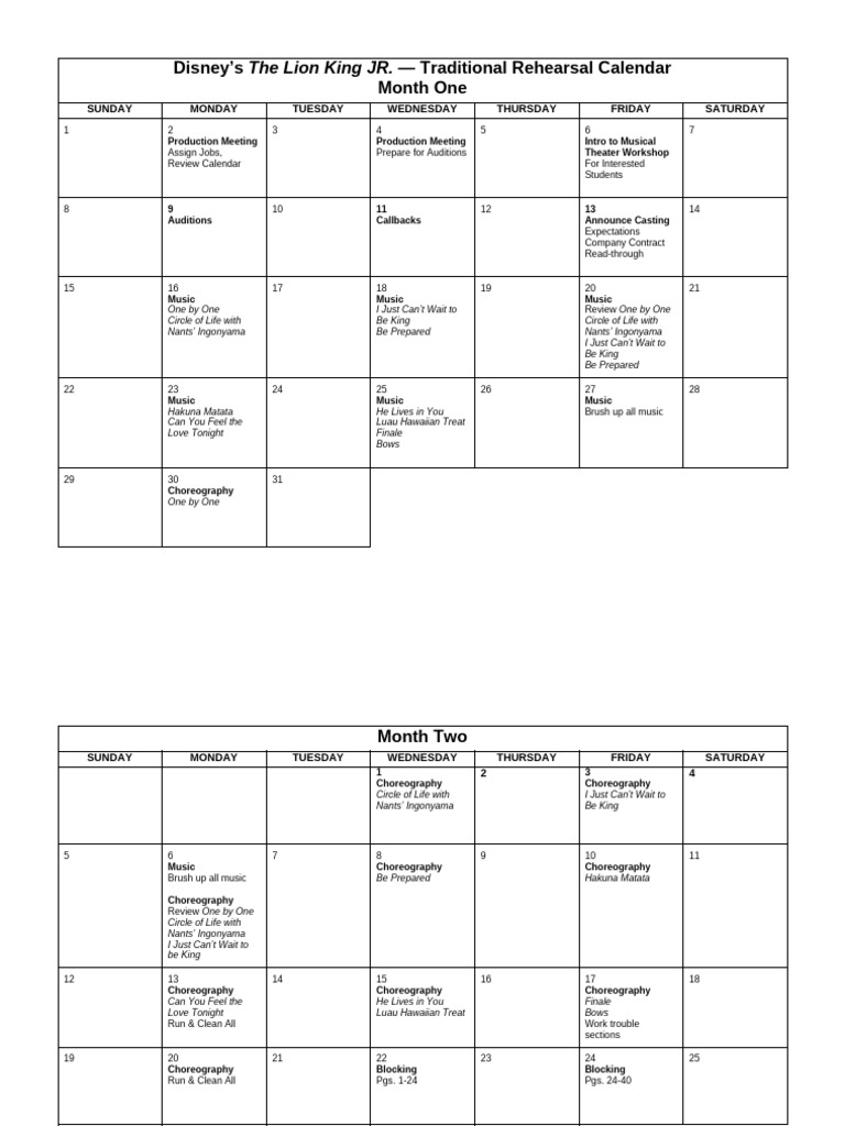 Rehearsal Calendar - Traditional | PDF