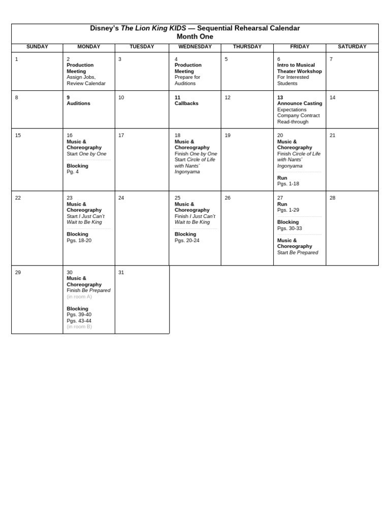 Rehearsal Calendar - Sequential | PDF