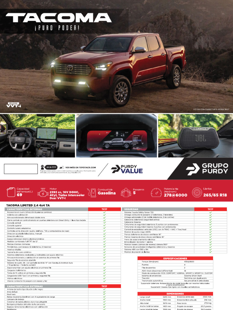 Ficha TÃ©cnica - TACOMA LIMITED 2.4L 4X4 TA | PDF