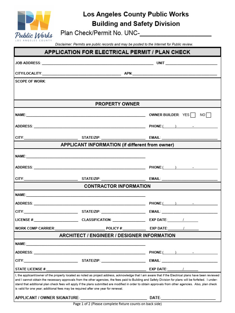 Electrical Application Form | PDF