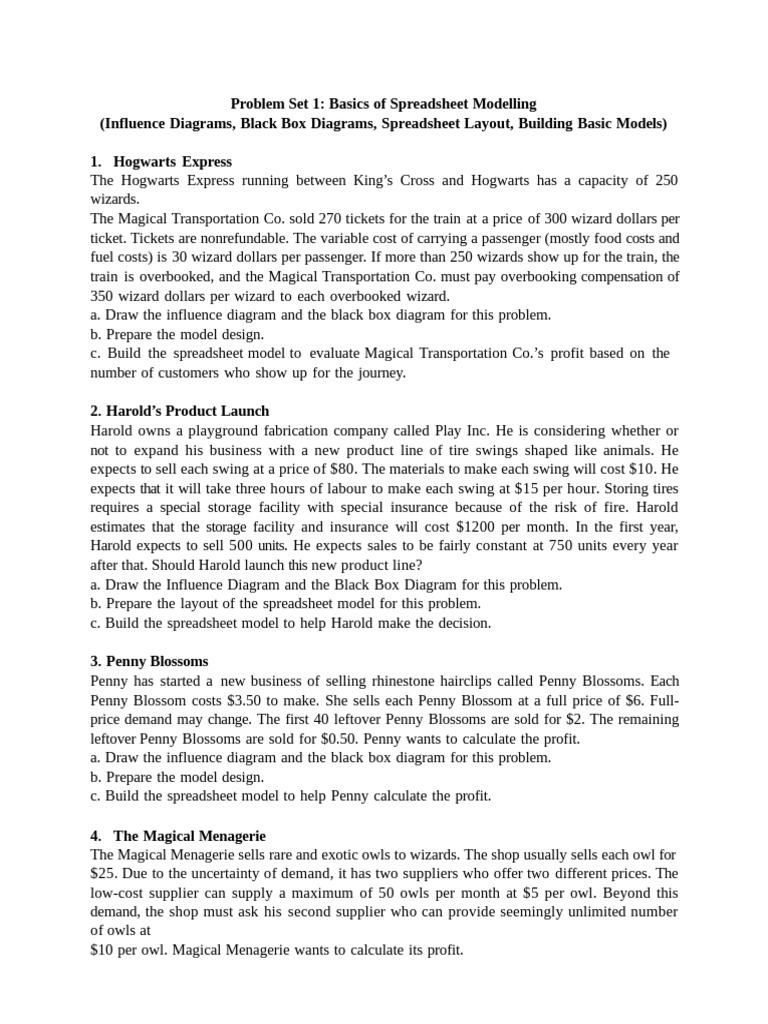 Problem Set 01 - Basics of Spreadsheet Modeling | PDF | Economies | Business