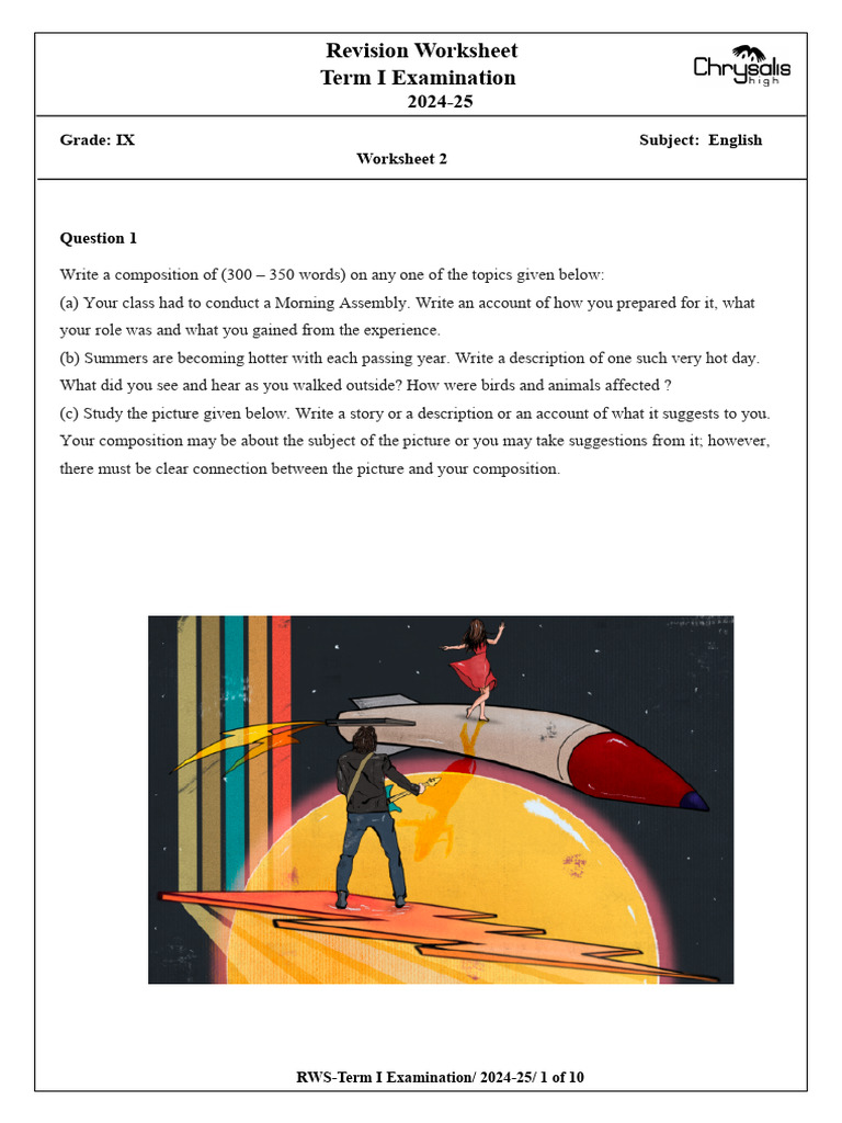 Rws 2 Icse Gr Ix English Language Term i Exam 2024 25 | PDF