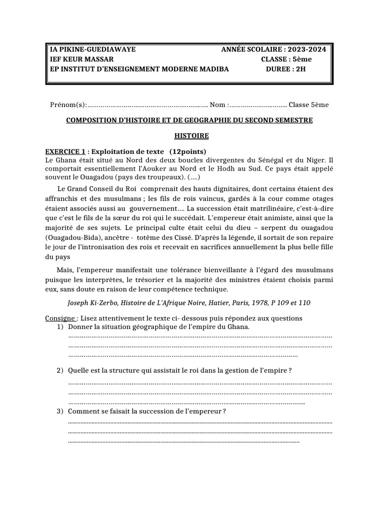 COMPO HG 5ème 1S | PDF