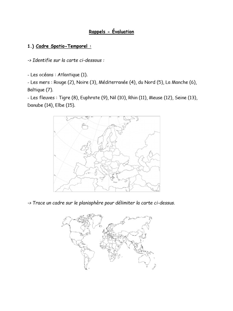 Evaluation - Histoire (Carte, Periodes Historiques, Identifier Un Document Et Chiffres Romains ...