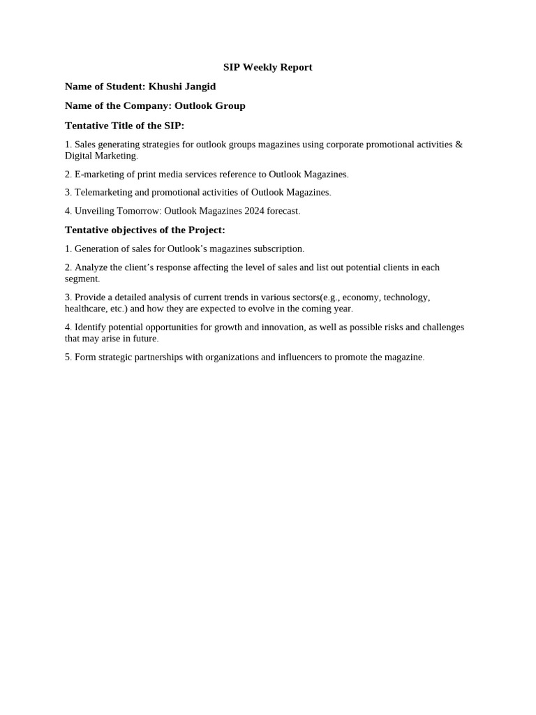 SIP Weekly Report | PDF