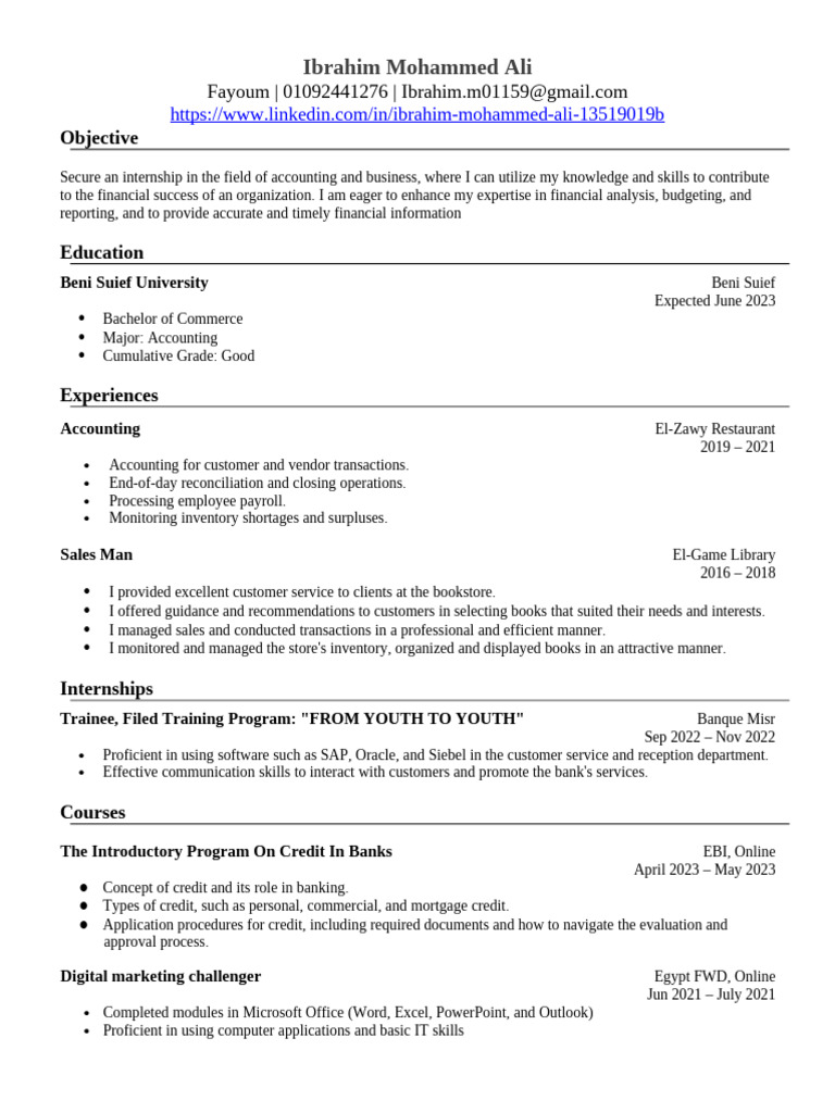 Ibrahim Mohammed Ali Resume 1 | PDF