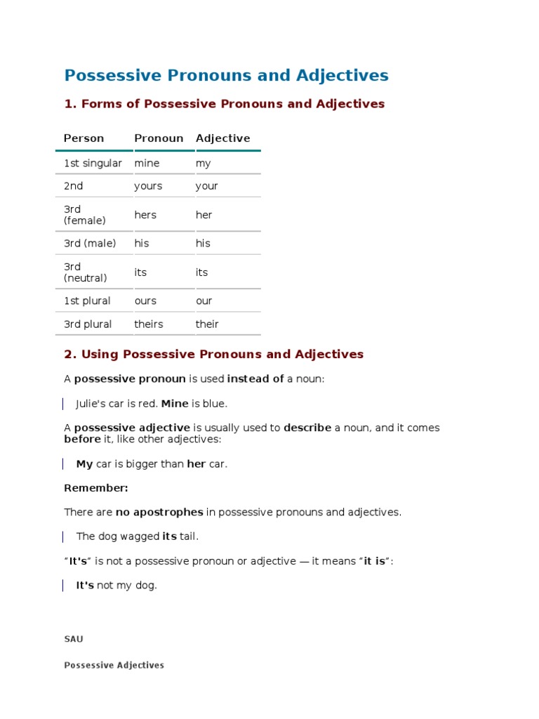 Possessive Pronouns Guide | PDF