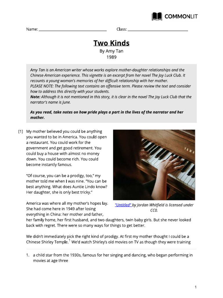 Amy Tan's Two Kinds | PDF