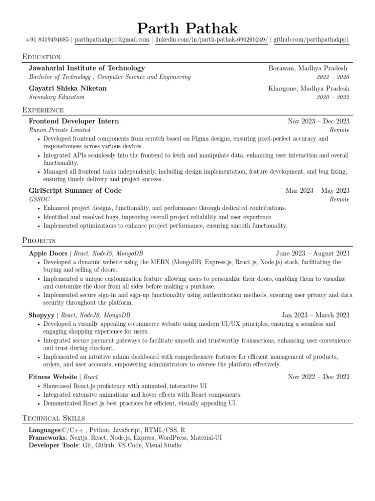 Parth Resume | PDF