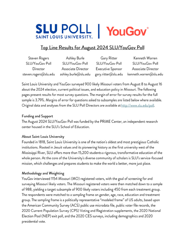 August 2024 SLU/YouGov Poll Top Line Results | PDF