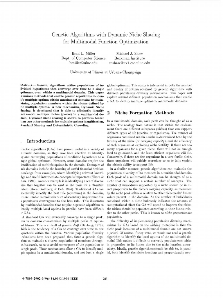 Genetic Algorithms With Dynamic Niche Sharing For Multimodal Function