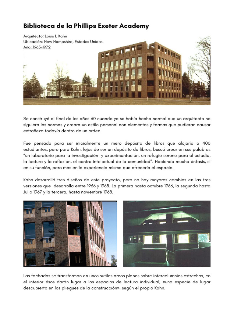 Biblioteca de la Phillips Exeter Academy - Louis Kahn | PDF