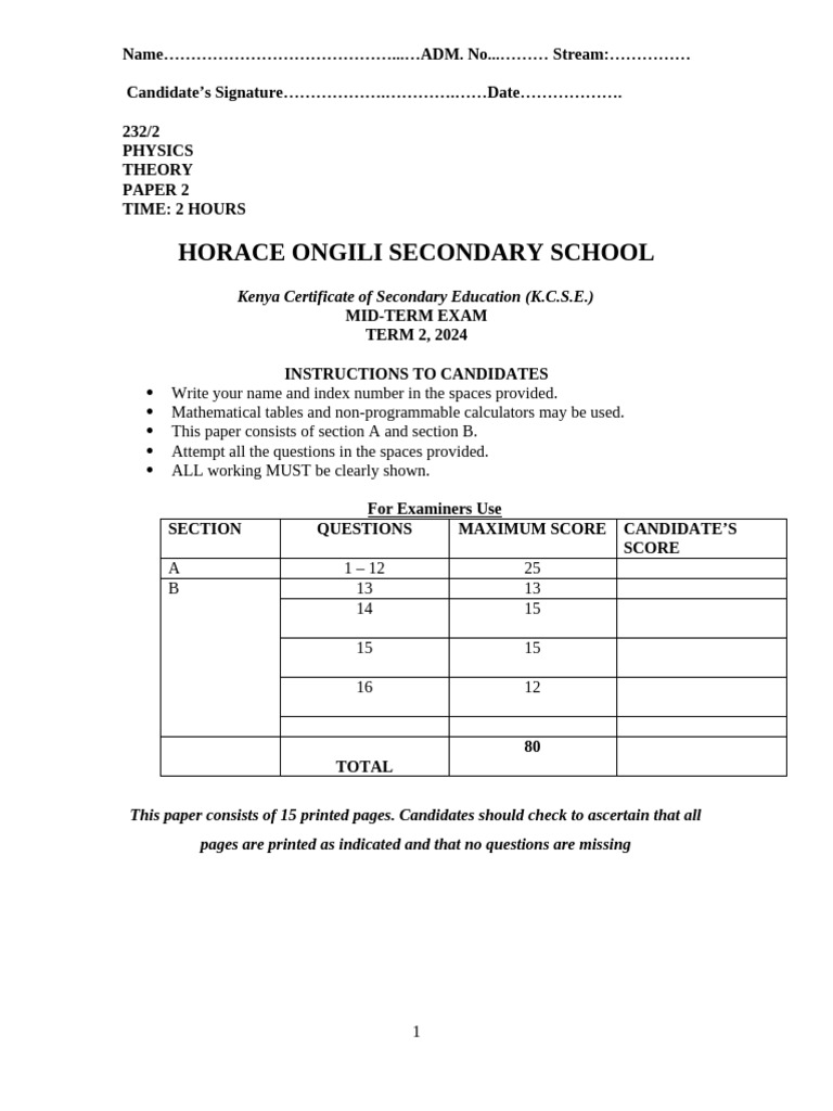 PHYSICS Paper 2 Form 4 Questions | PDF