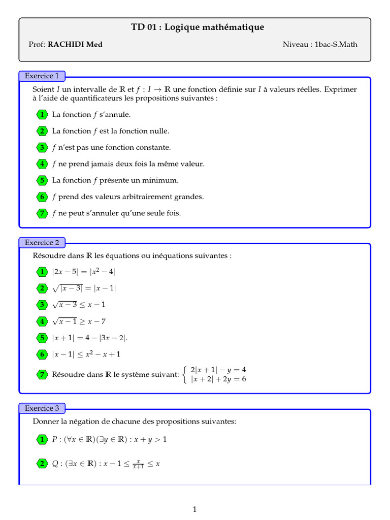 Td Logique 1bac Sm | PDF