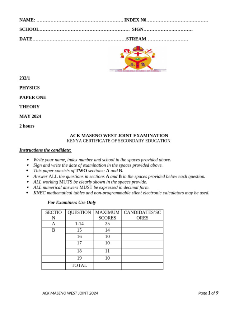 physics paper 1 form 4 questions | PDF
