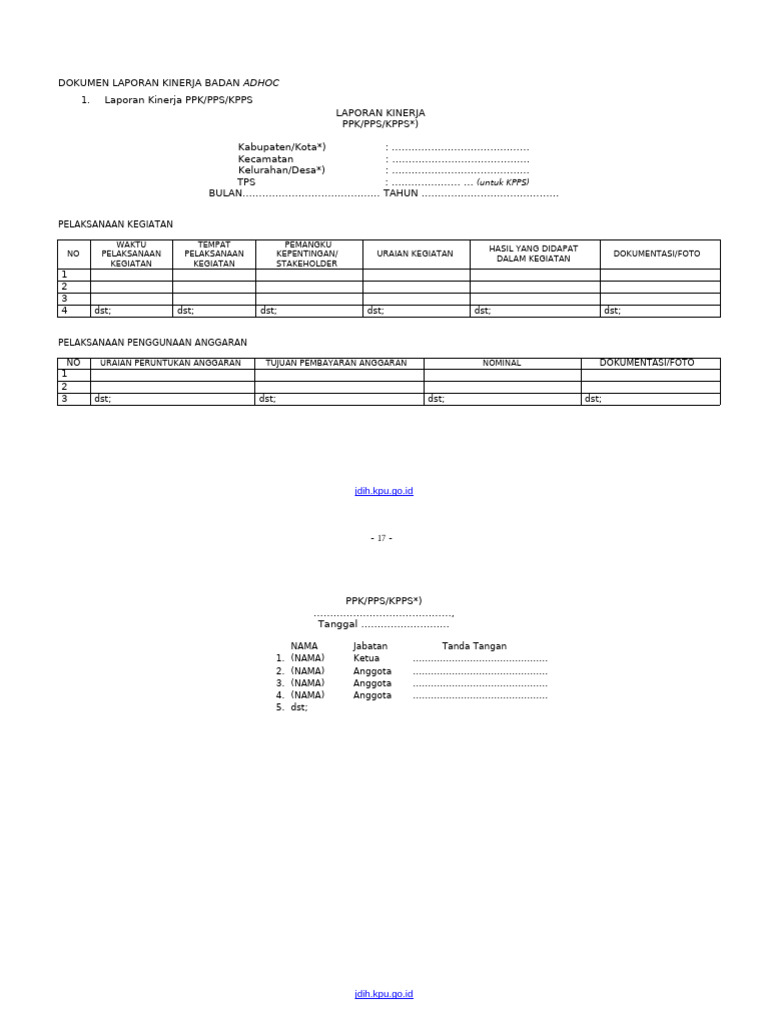 Dokumen Laporan Kinerja Badan Adhoc (Kpps Dan Pam TPS) | PDF