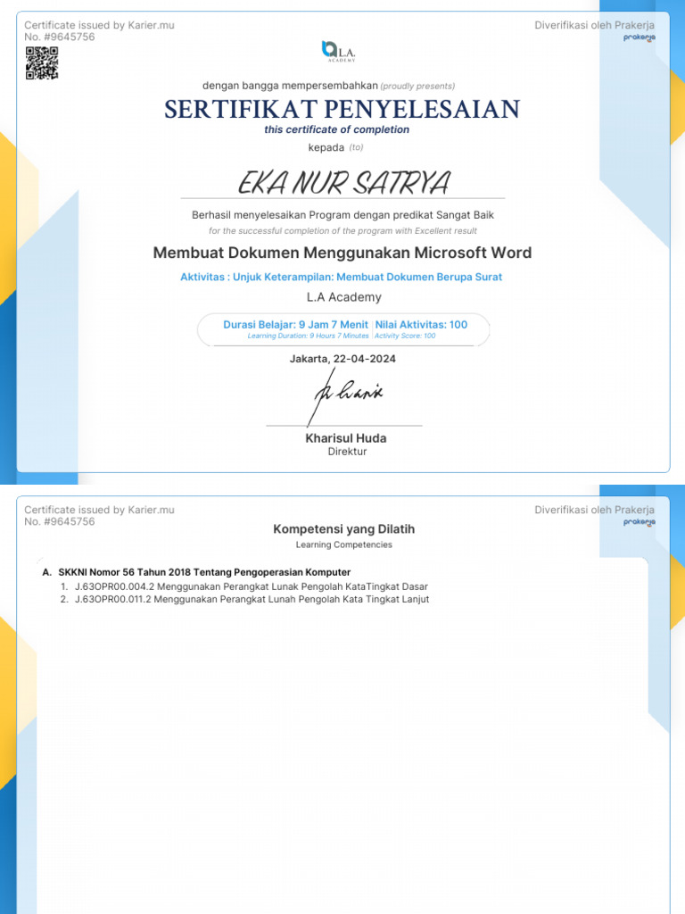 Eka Nur Sertifikat | PDF