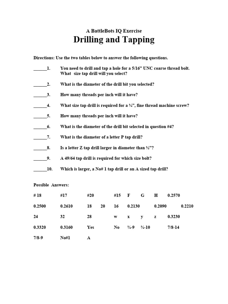 16.3 Tapping Work Sheet | PDF