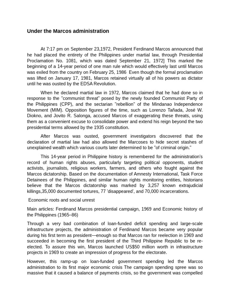 Under The Marcos Administration | PDF