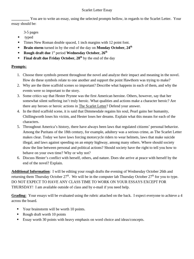 Scarlet Letter Writing Prompts | PDF