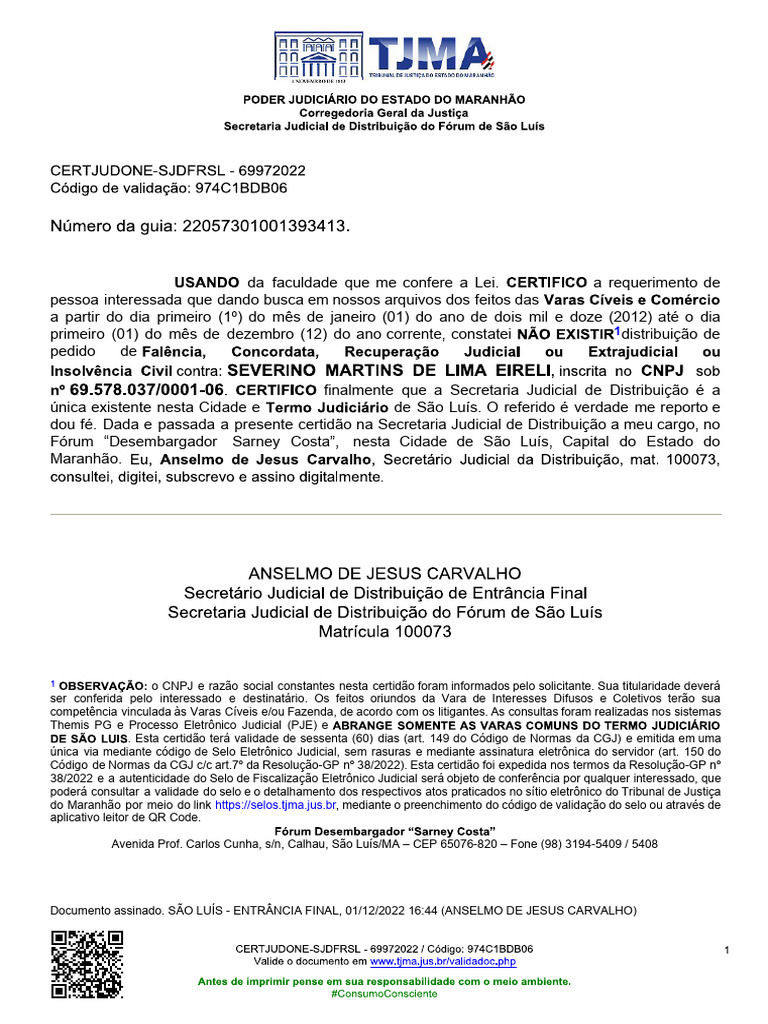 Certidão Falencia Concordata. | PDF