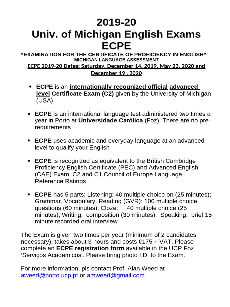 ECCE & ECPE 2019-20 English Test Dates | PDF | Data Collection ...