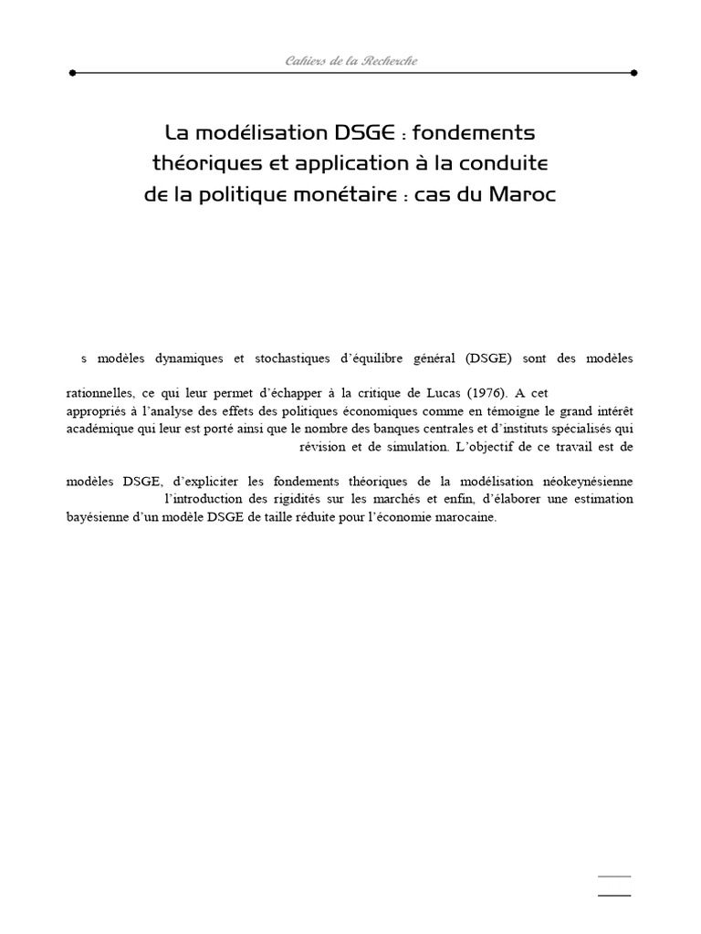 Mossadak A 2013 La Modelisation DSGE Fon | PDF