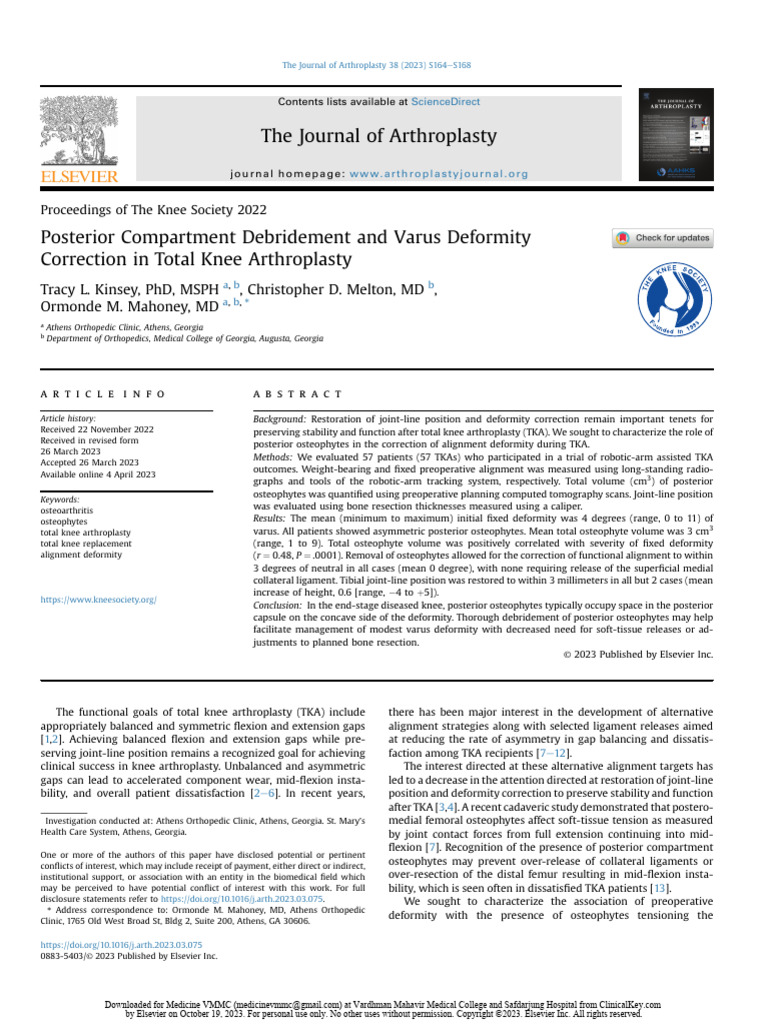 Posterior Compartment Debridement and Varus Deformity Correction in ...