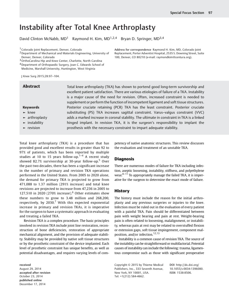 Instability After Total Knee Arthroplasty | PDF