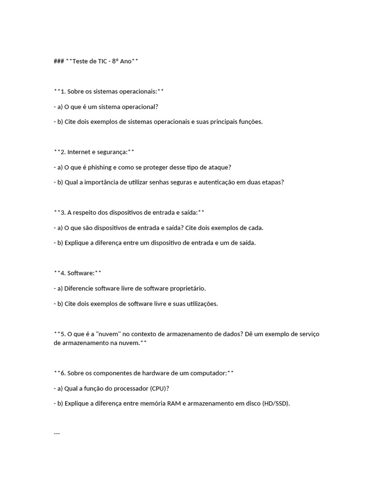 Teste de TIC 8 ano | PDF