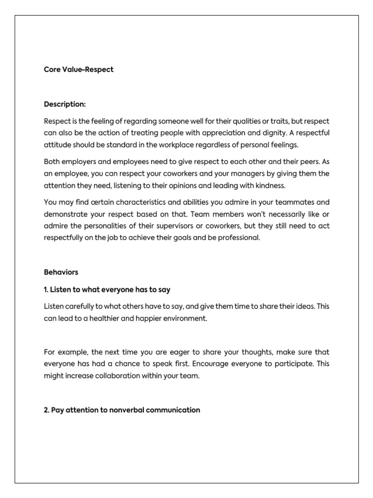 Core Value example for references | PDF