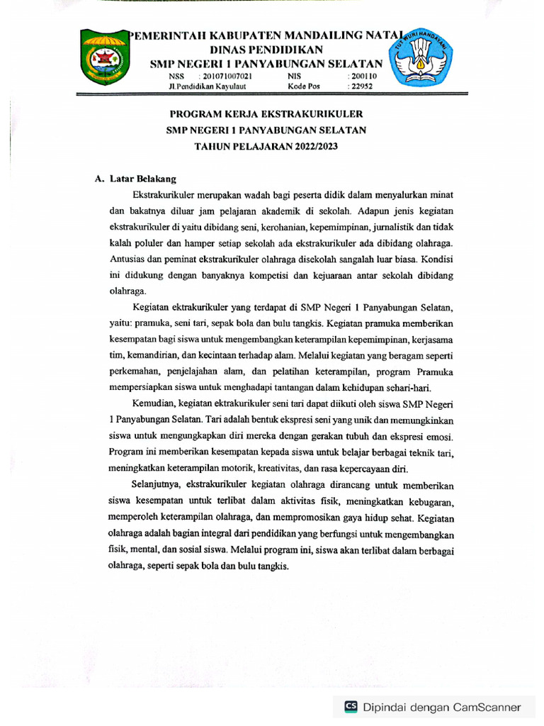 Program Kerja Ekstrakurikuler Pdf