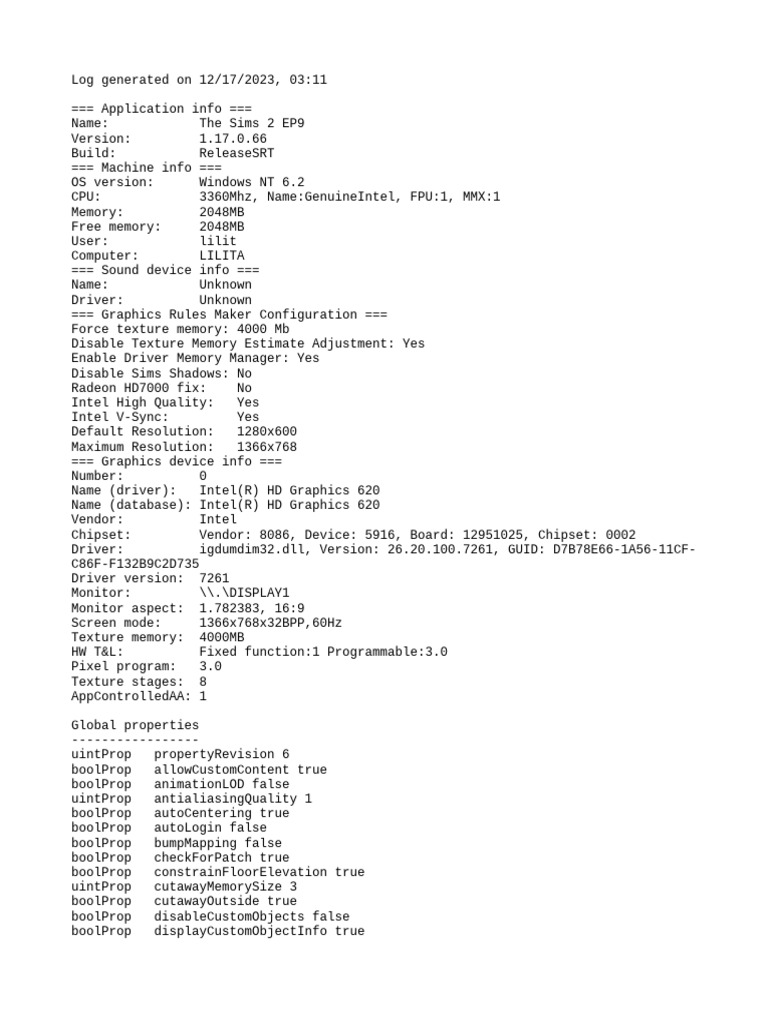 LILITA Config Log | PDF