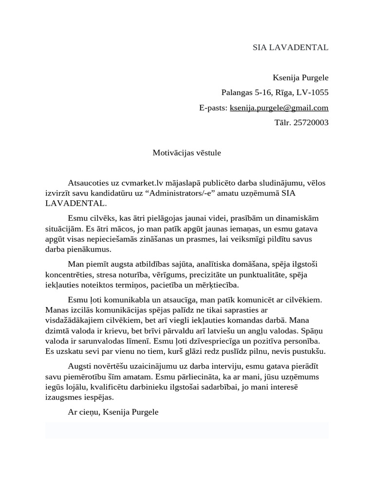 Motivacijas Vestule | PDF