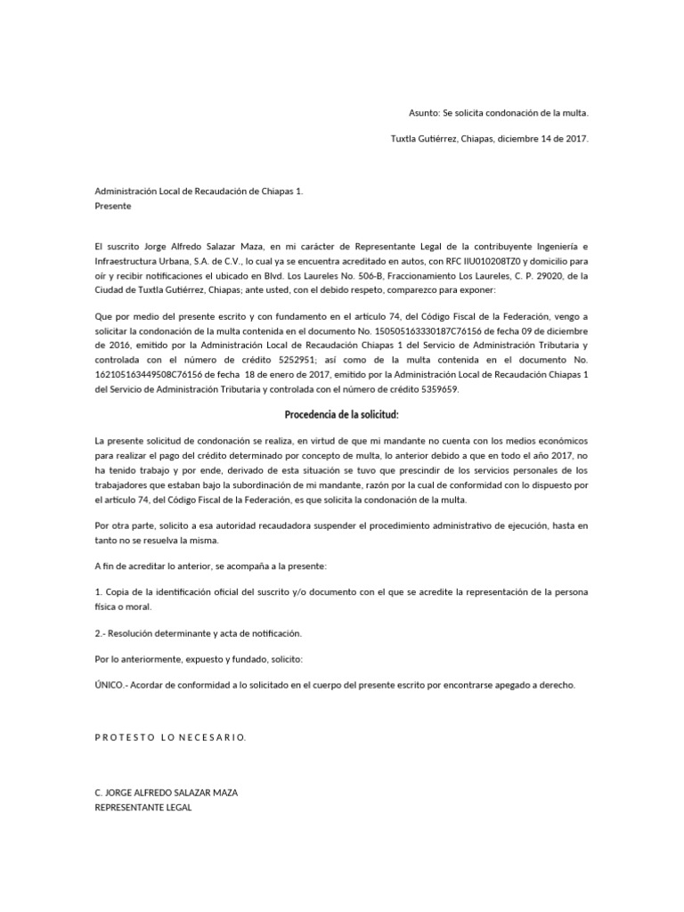 Formato Condonación de Multa SAT | PDF