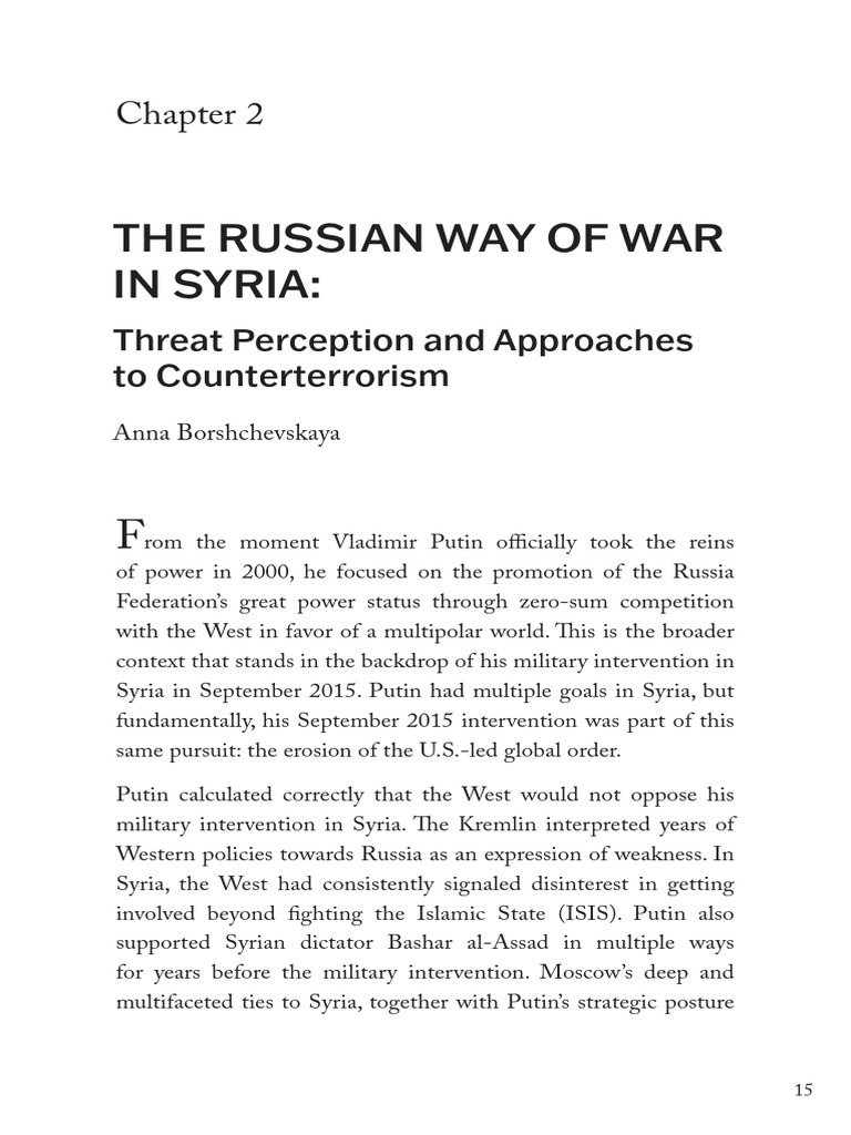 The Russian Way of War in Syria:: Threat Perception and Approaches To ...