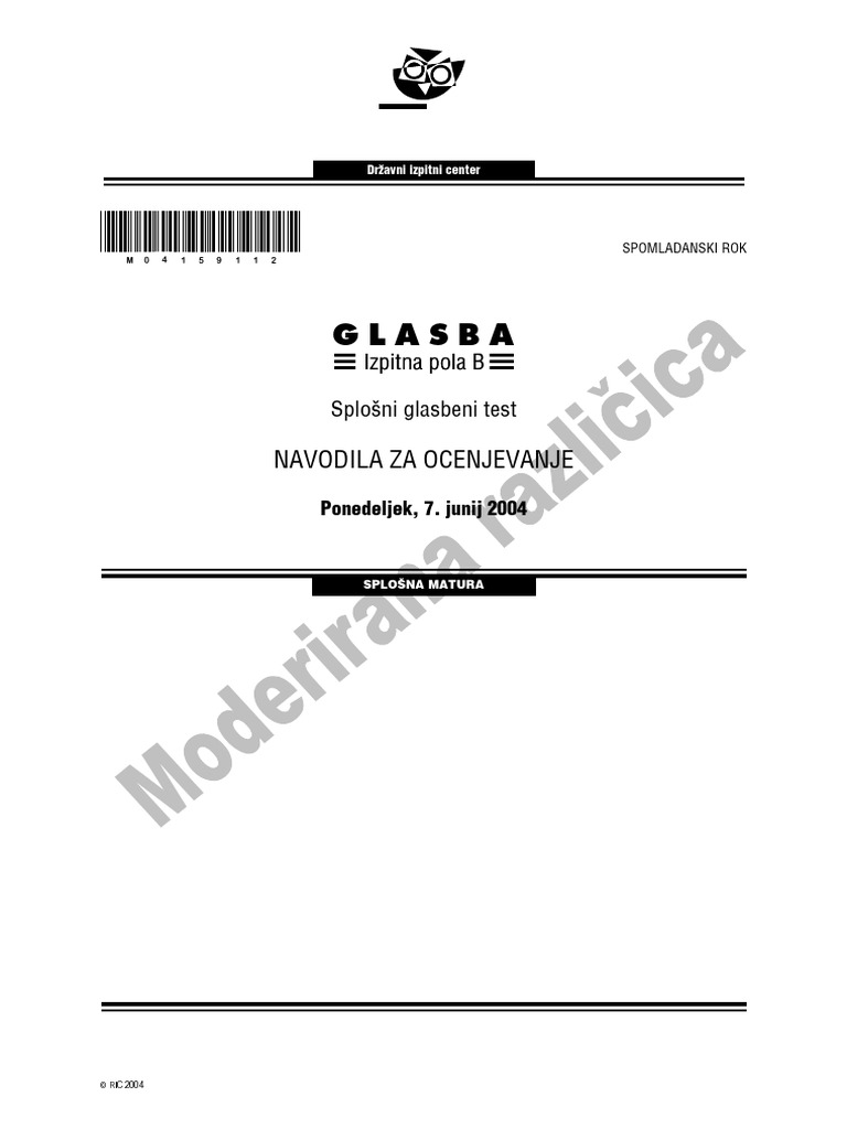 Glasba: Navodila Za Ocenjevanje | PDF