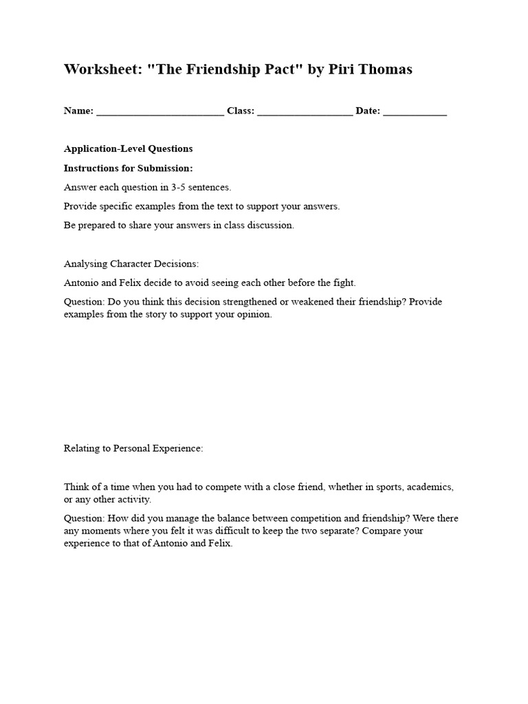 Worksheet Friendship Pact | PDF