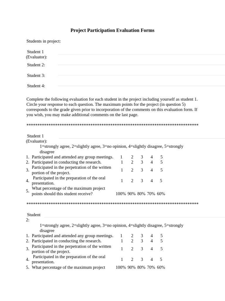 Project Participation Evaluation Forms | PDF