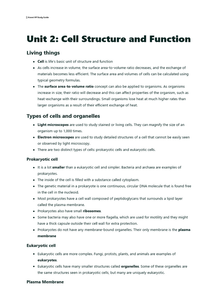 Unit 2_ Cell Structure and Function Notes _ Knowt | PDF