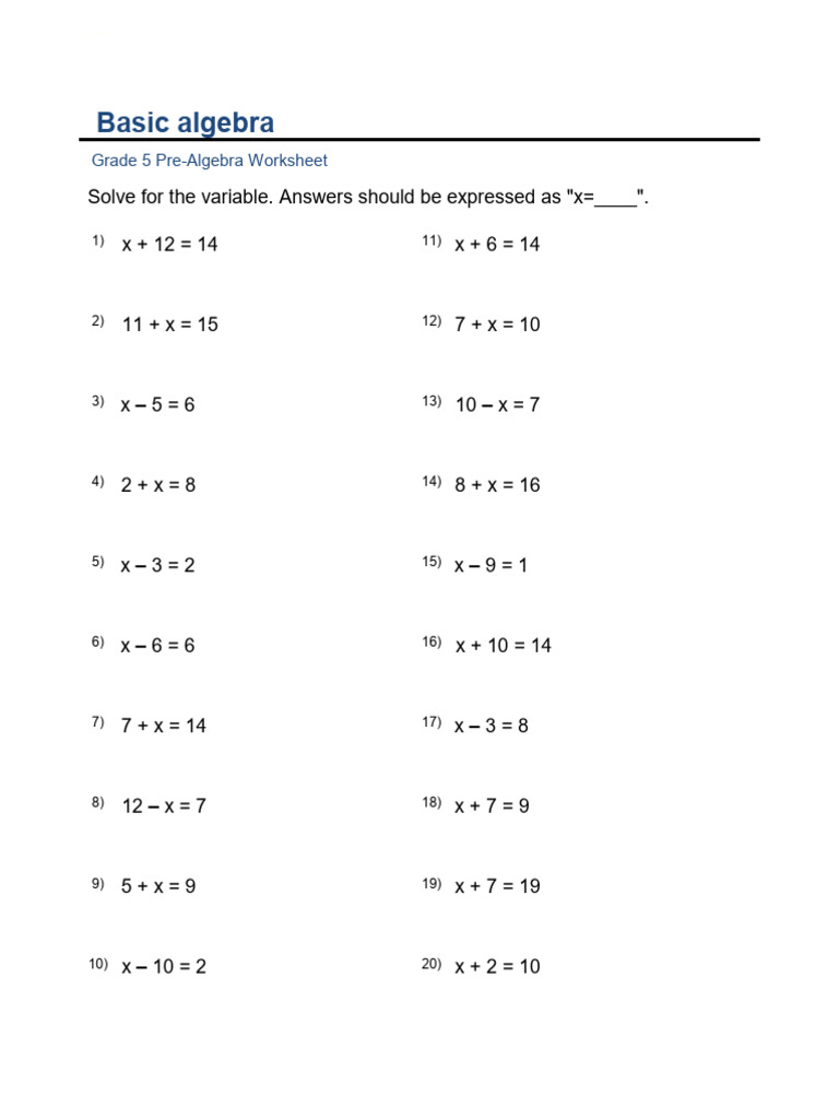 Grade 5 Basic Algebra A | PDF | Teaching Methods & Materials