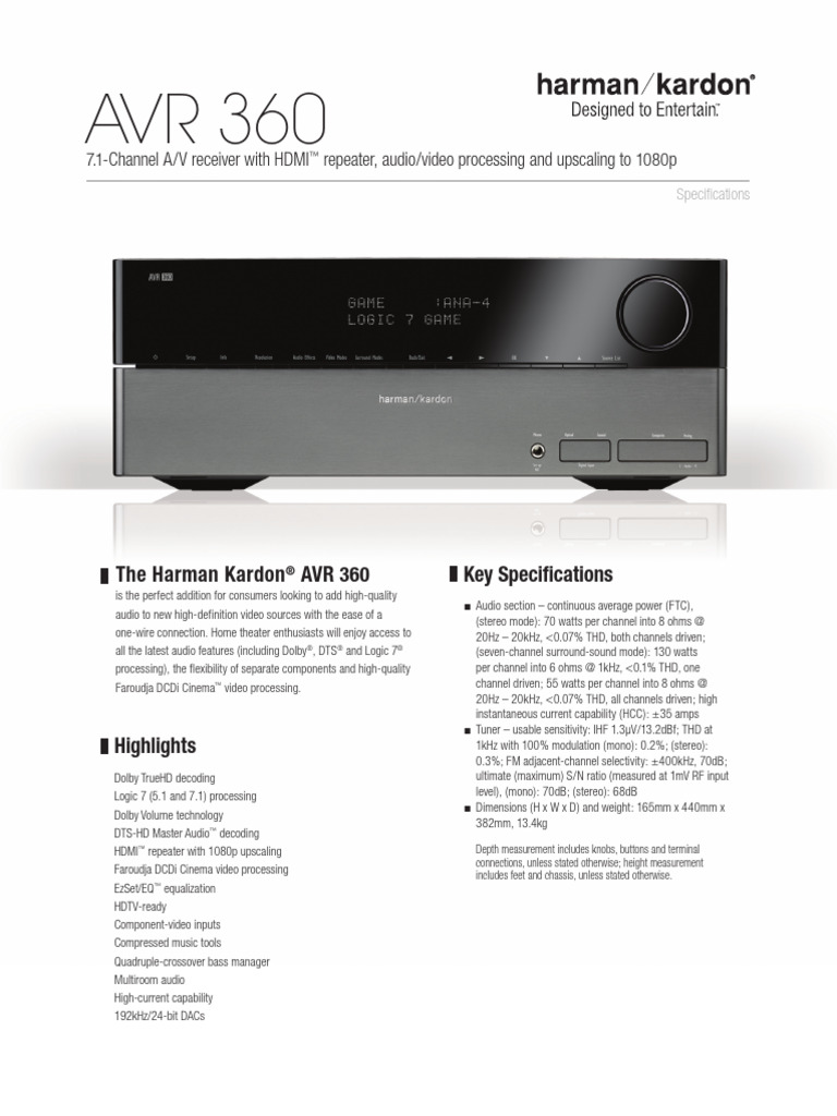 Specification Sheet - AVR 360 (English EU) | PDF